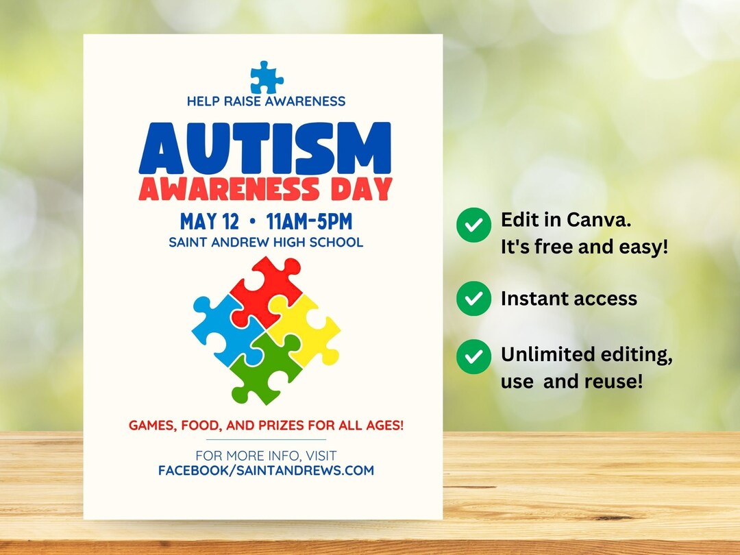 Autism Awareness Event Flyer Editable Autism Acceptance Editable Flyer ...