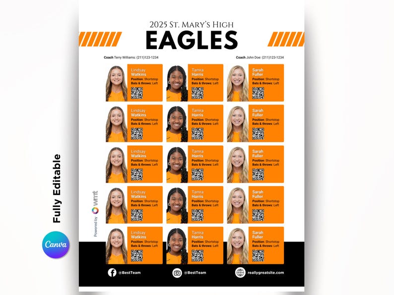 Team Sports Roster Customizable Canva Template Travel Team College ...
