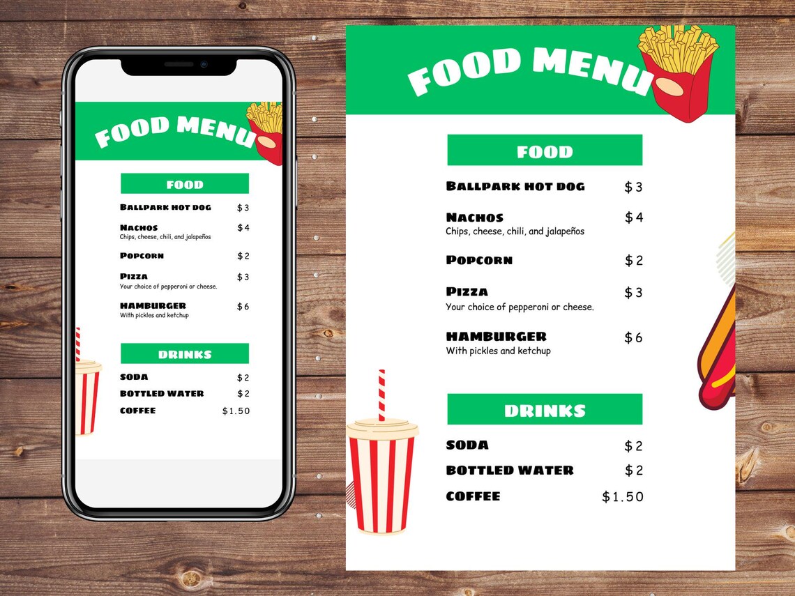 Editable Concession Stand Menu Instant Download Canva Template ...