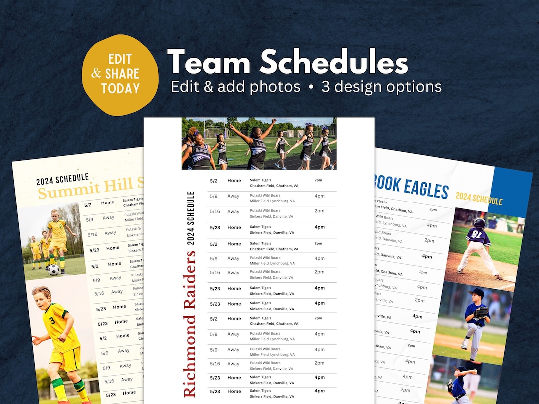 3 Editable Sports Calendar Schedule Template Design Options Printable ...