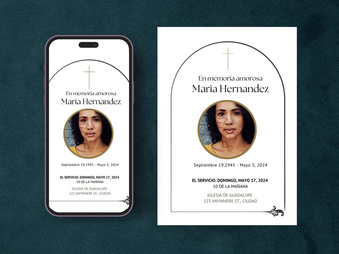 Spanish Funeral Announcement Card, Digital Español Invite Invitation ...