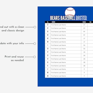 Editable Baseball Team Roster Canva Template Baseball Team Player ...