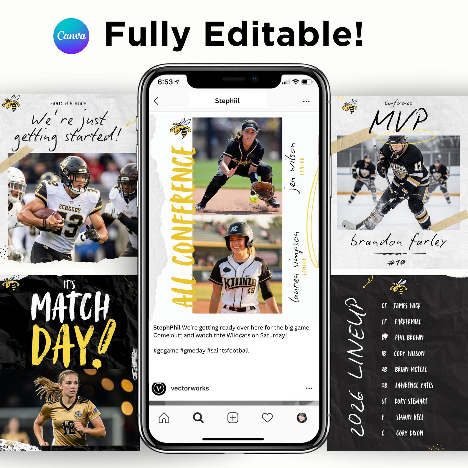 75 Sports Social Media Posts PLUS Reels Editable Template Bundle Team ...