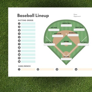 Instant Download Baseball Lineup and Field Position Sheet Batting Order Baseball Coach and Team ...