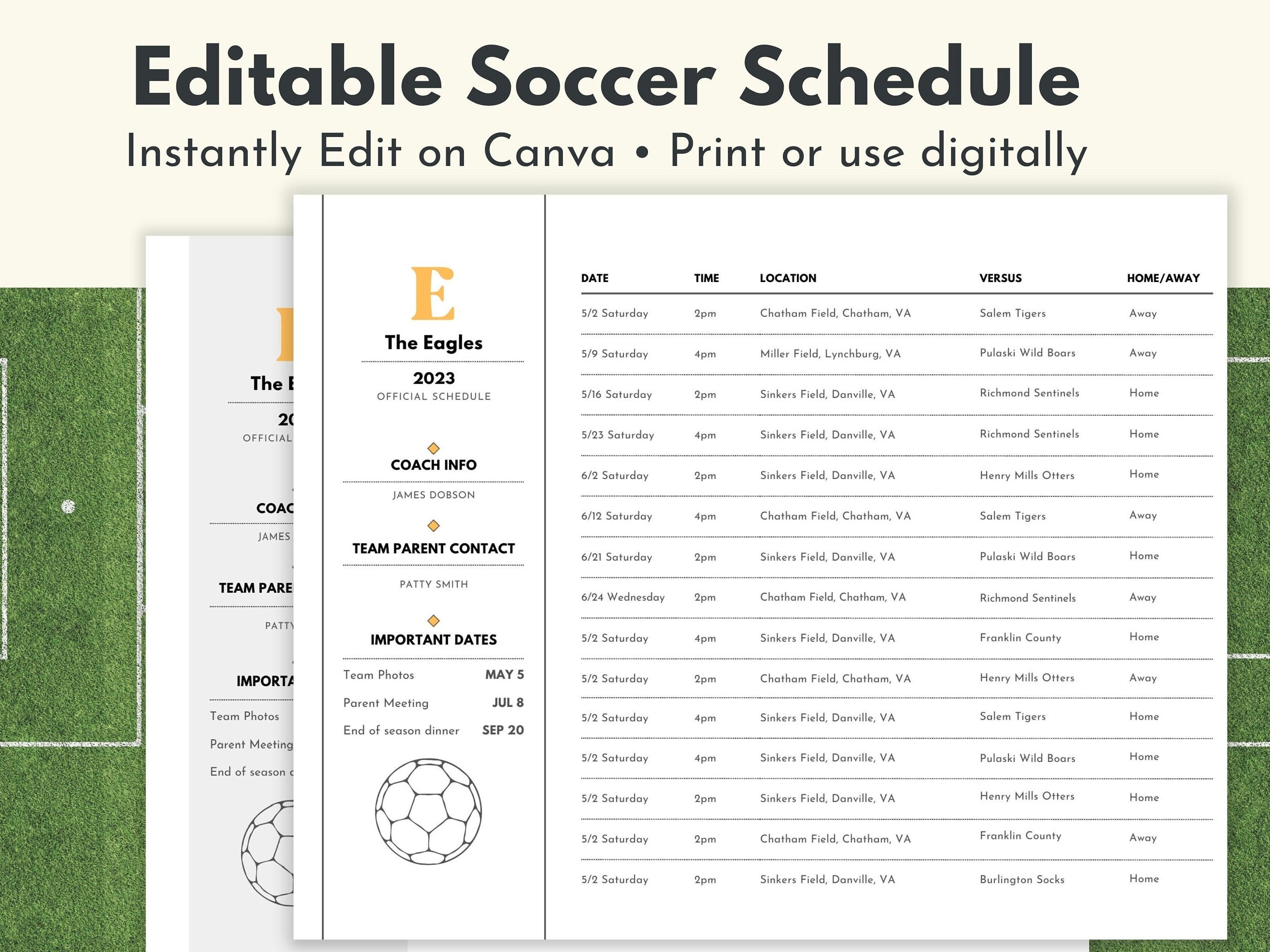 Editable Soccer Team Schedule Printable Download Canva Template Soccer ...