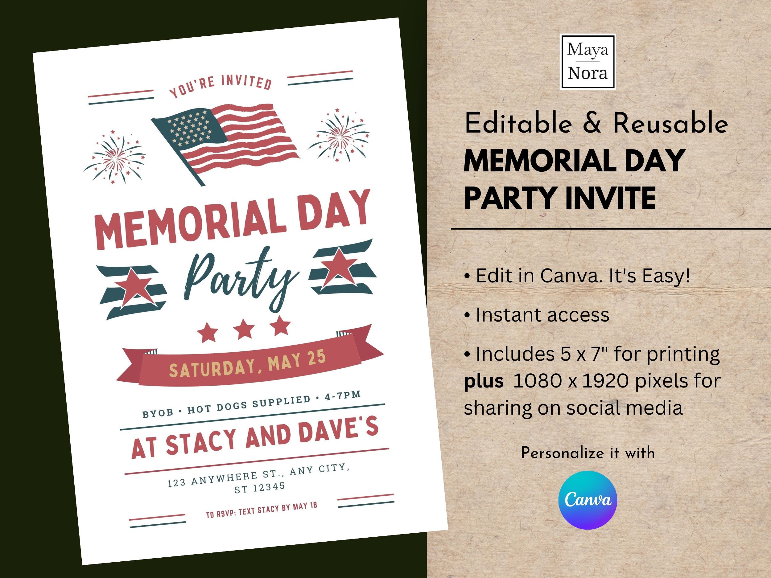 Editable Memorial Day Invitation Memorial Day Party Invite Memorial Day ...