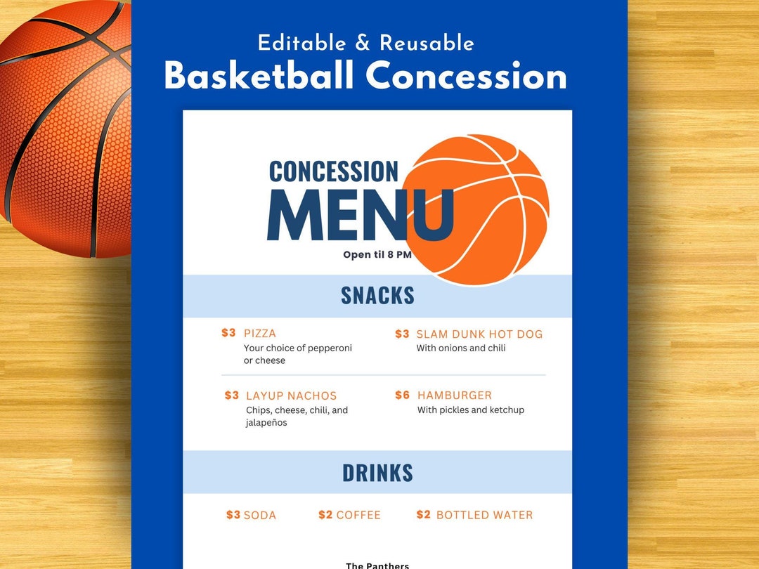 Editable Concession Stand Menu Basketball Instant Download Canva ...