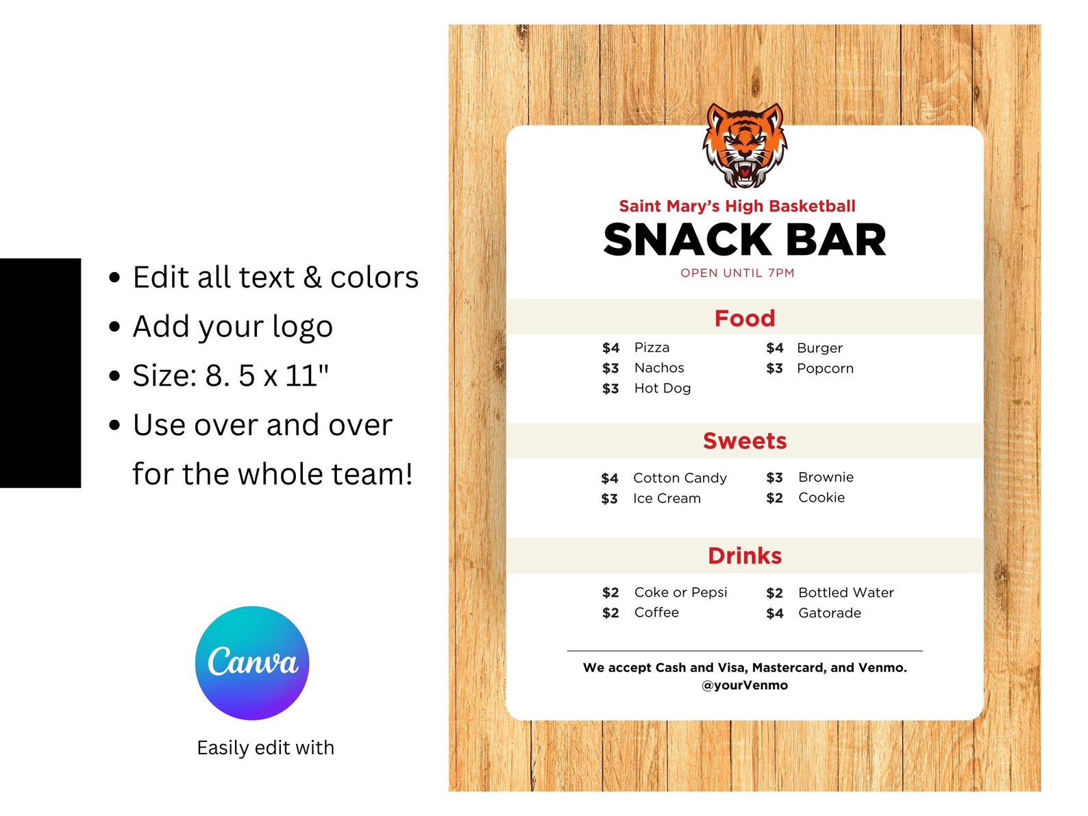 Sports Snack Bar Concession Stand Editable Canva Template Menu ...