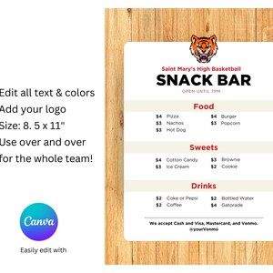 Sports Snack Bar Concession Stand Editable Canva Template Menu ...