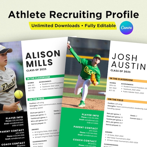 Softball Player Profile Template - Etsy