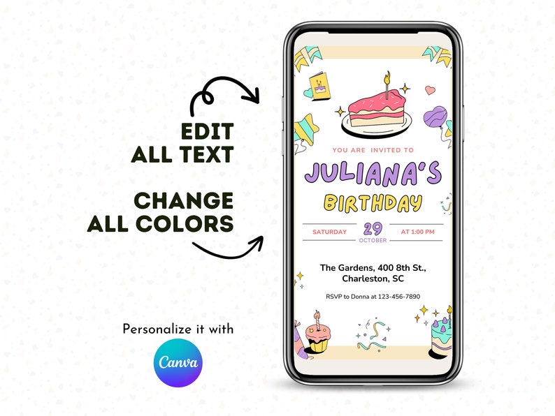 Imprimible y E-vite fiesta de cumpleaños invitación colorida bday E ...