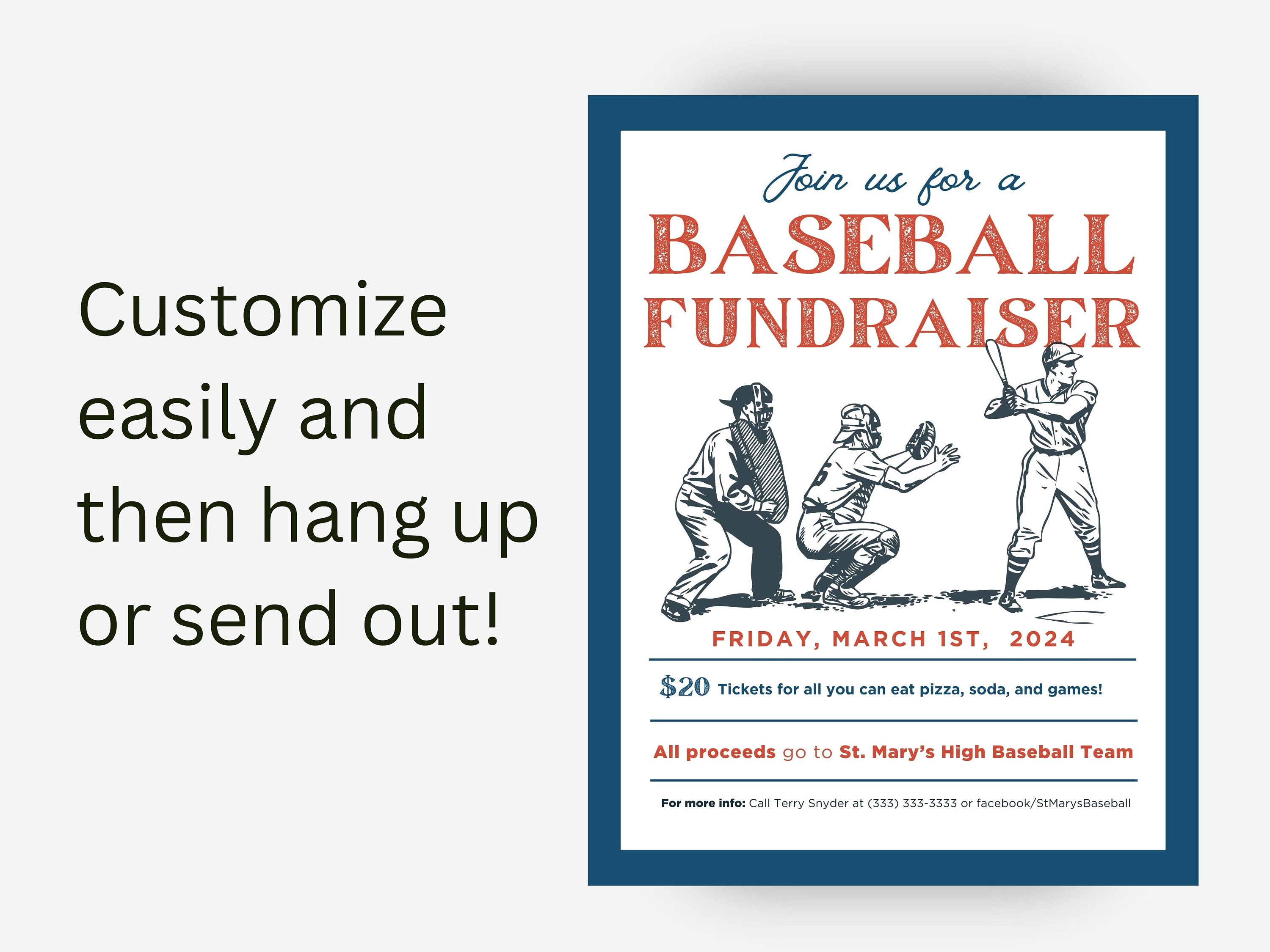 EDITABLE Baseball Fundraiser Flyer, School Benefit Poster, School ...