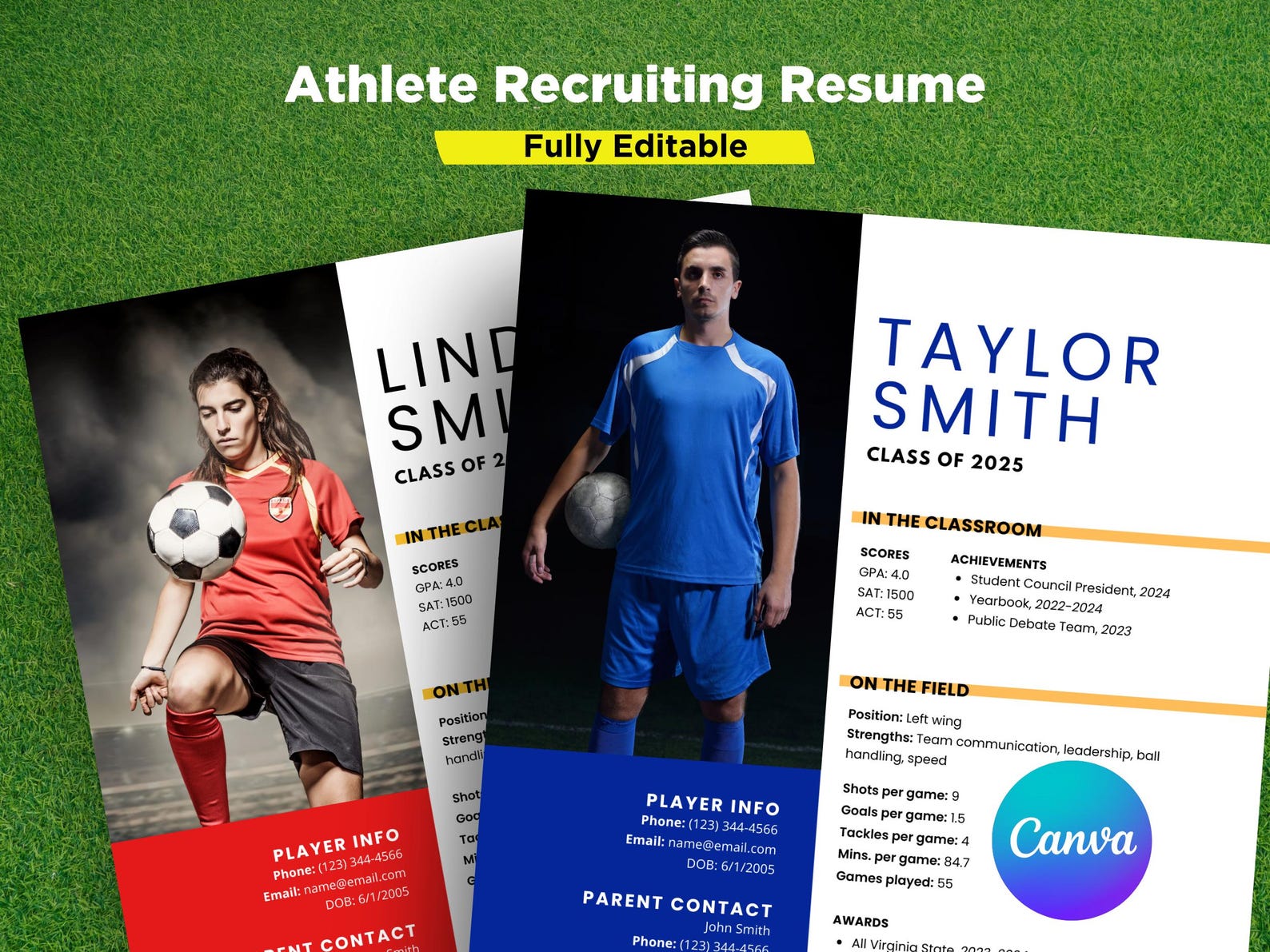 Sports Athlete Profile Sheet College Recruiting Resume Editable Canva ...
