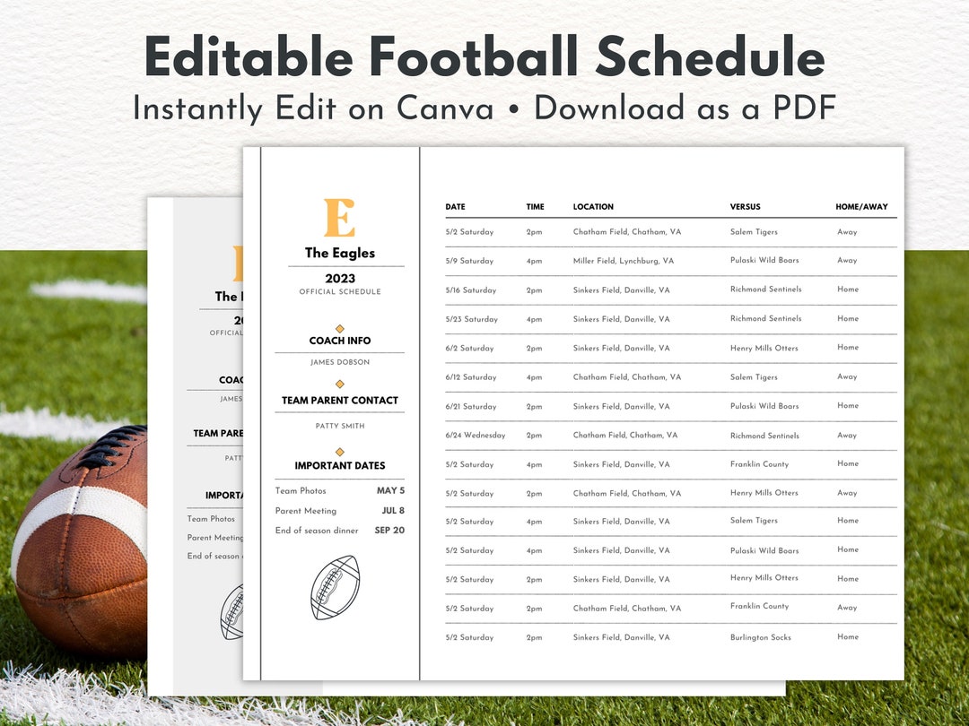 Editable Football Team Schedule Printable Download Canva Football ...