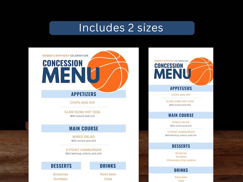 Editable Template Basketball Birthday Dinner Menu Basketball Banquet ...