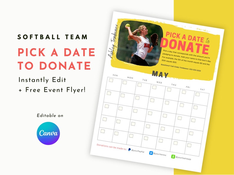 Editable Softball and Baseball Pick a Date to Donate - Etsy