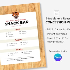 Sports Snack Bar Concession Stand Editable Canva Template Menu ...