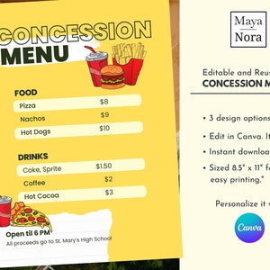3 Editable Concession Menus Concession Stand Team Mom Canva Template ...