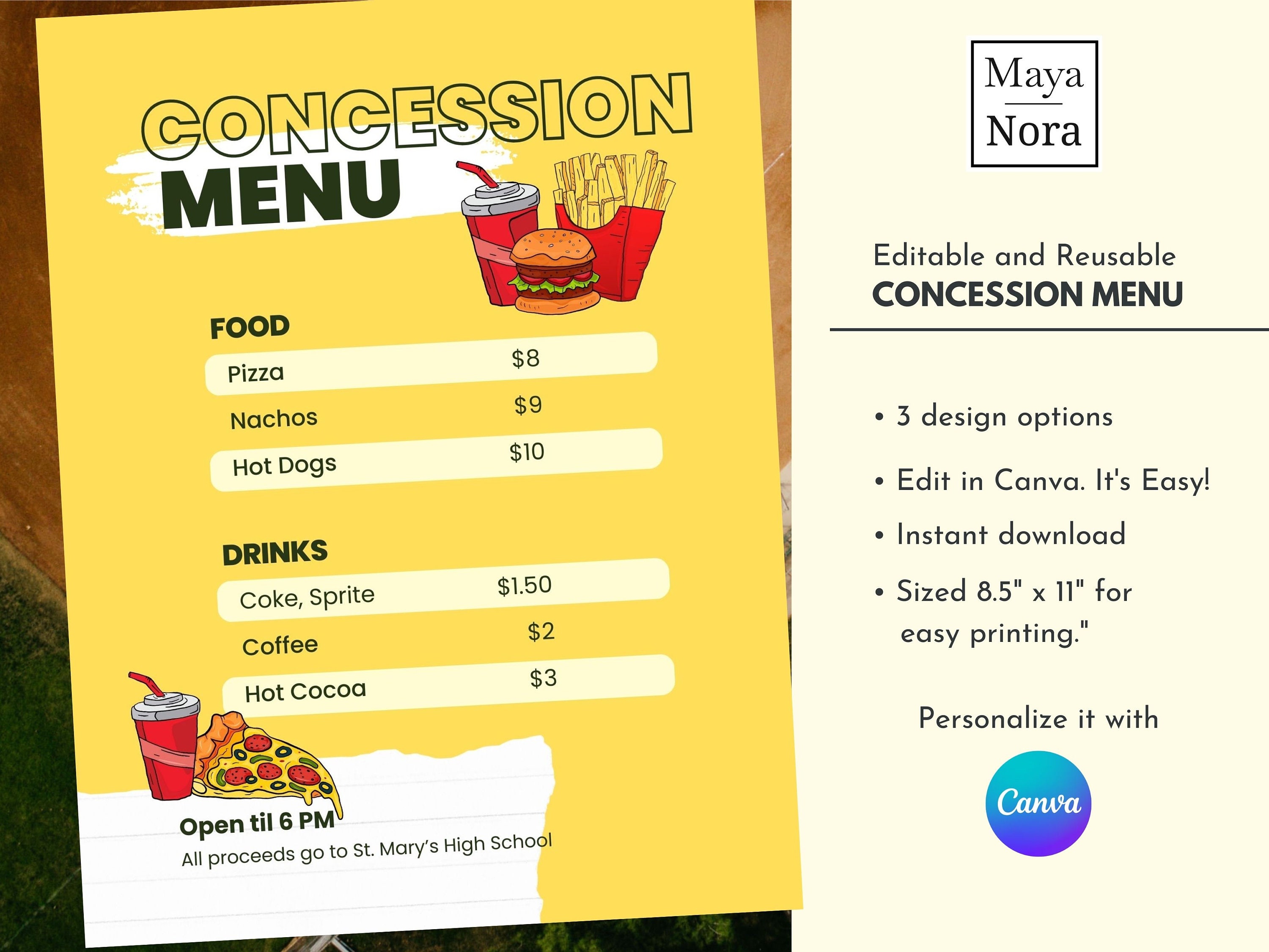 3 Editable Concession Menus, Canva Template, Team Mom, Volunteer Movie ...