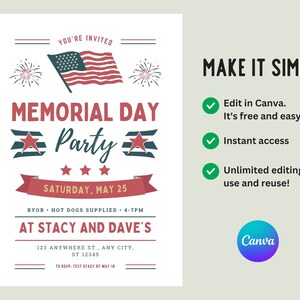 Editable Memorial Day Invitation Memorial Day Party Invite Memorial Day ...