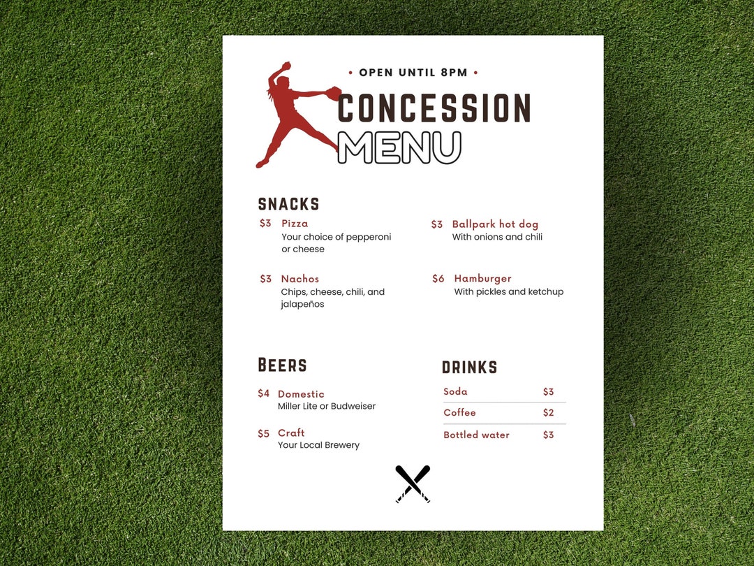 SOFTBALL Concession Menu Instant Download Stand Editable Canva Template ...