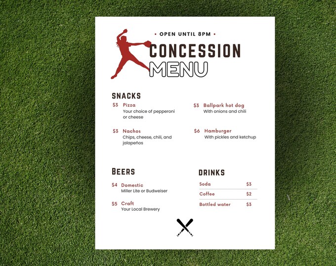 Concession Menu Sign, Baseball Birthday, All Star Birthday, Baby Shower ...