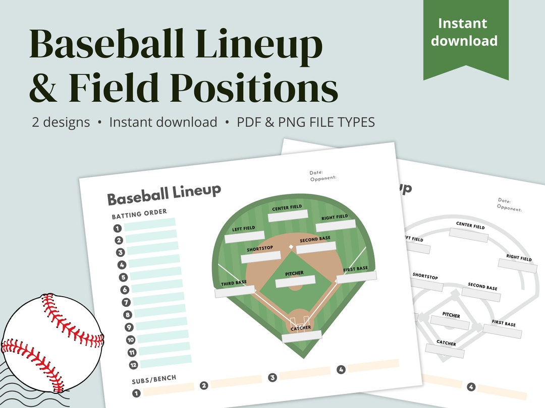 Instant Download Baseball Lineup and Field Position Sheet - Etsy