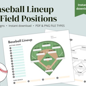 Instant Download Baseball Lineup and Field Position Sheet - Etsy