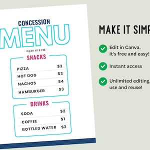 Editable Concession Stand Menu Printable Concession Menu Digital ...