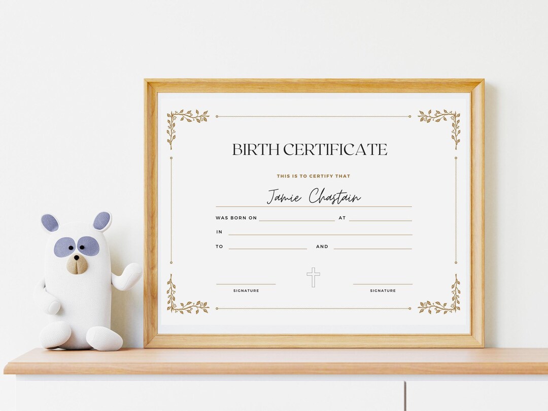 Baby Birth Certificate Template Editable Child Dedication Printable ...
