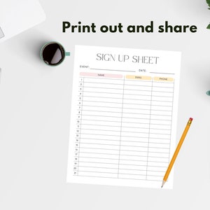 Editable Sign-up Sheet Canva Template Printable Sign up Template Sign ...