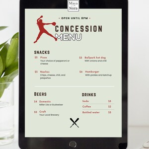 SOFTBALL Concession Menu Instant Download Stand Editable Canva Template ...