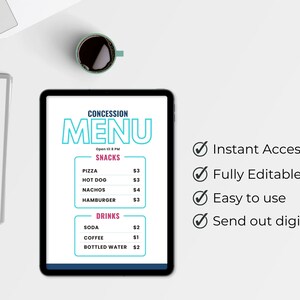Editable Concession Stand Menu Printable Concession Menu Digital ...