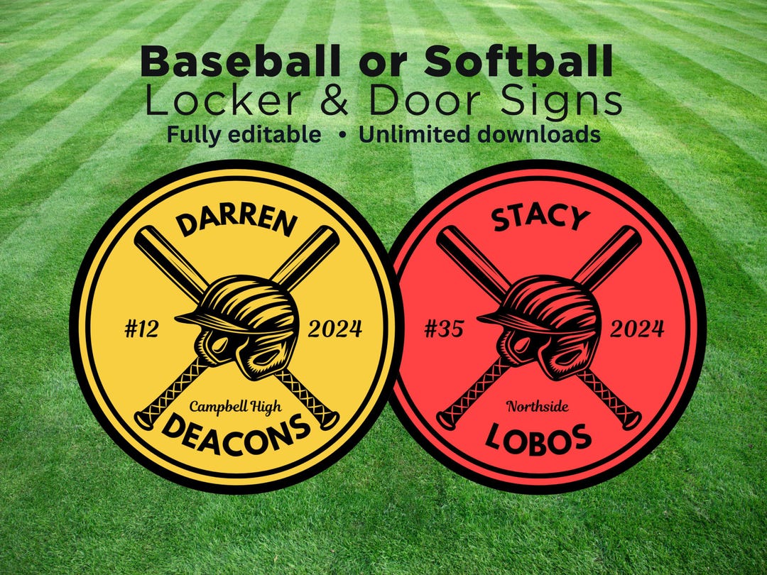Editable Baseball Locker Door Sign Canva Template Travel Ball Gameday ...