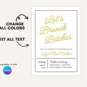Let's Brunch Bitches Modern Birthday Brunch Invitation Template ...