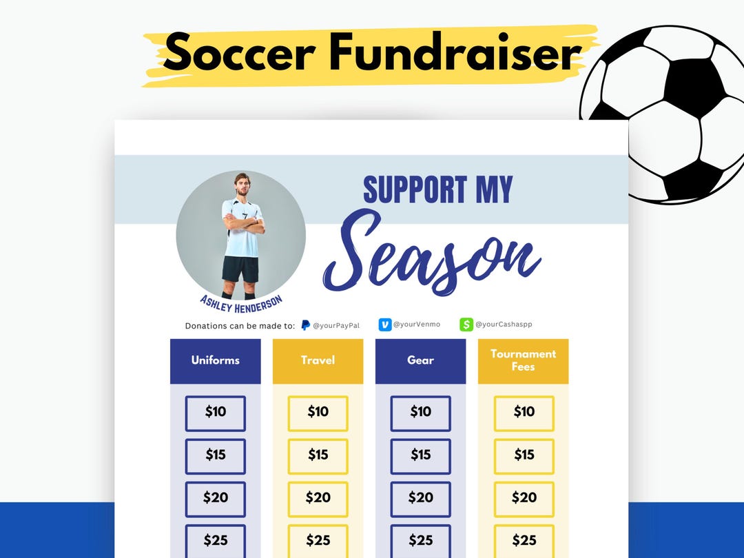 Editable Soccer Fundraiser Template Pick a Date to Donate Sheet Support ...