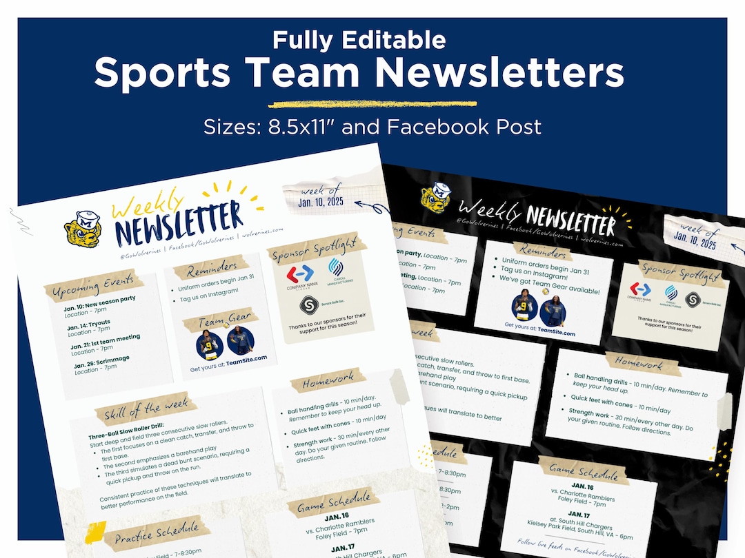 Canva Sports Team Newsletter Template Editable Template 8.5x11” PLUS ...