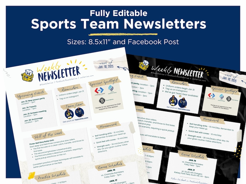 Canva Sports Team Newsletter Template Editable Template 8.5x11” PLUS ...