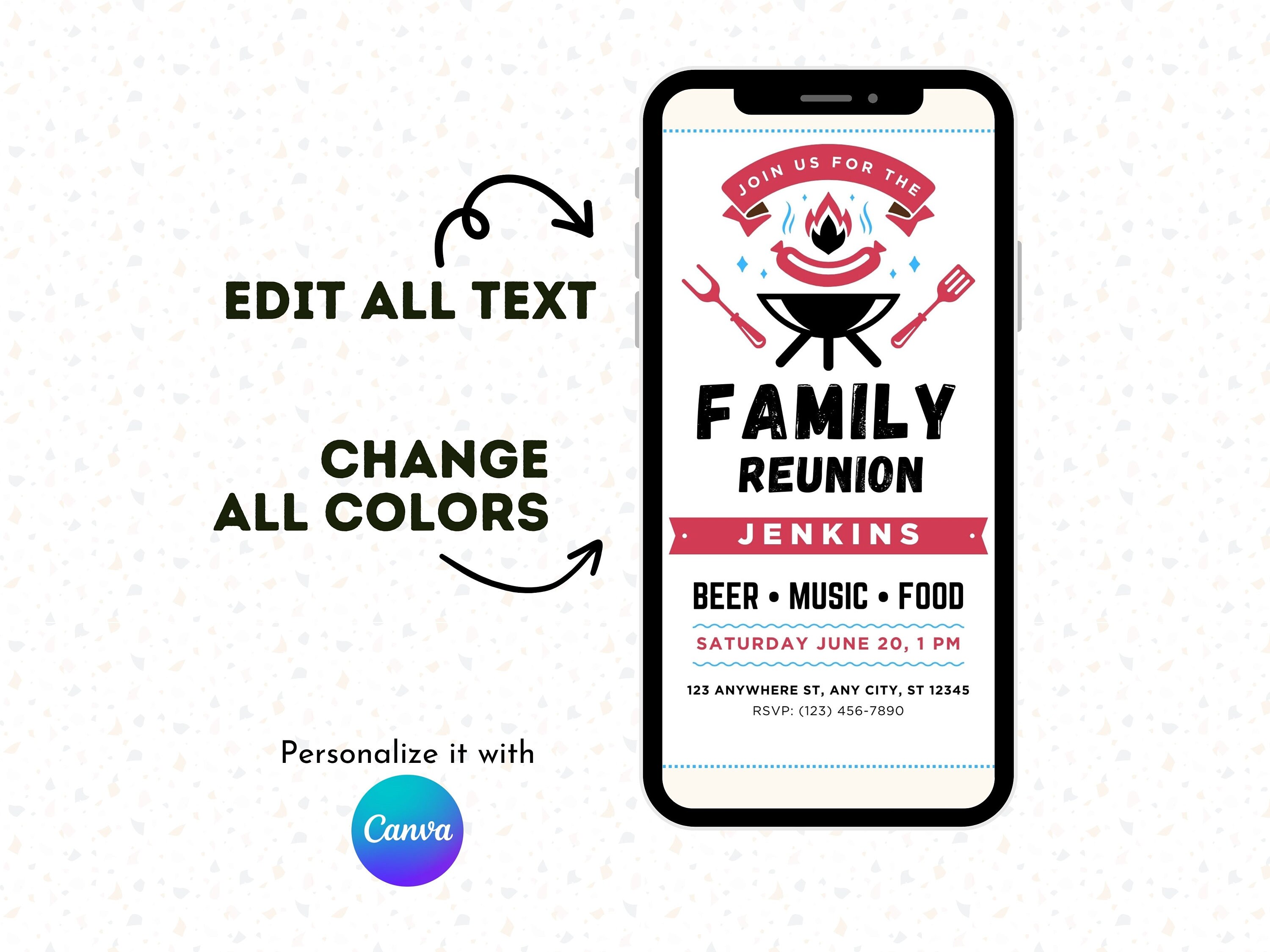 Editable Family Reunion Invitation Family Invite Cookout Evite ...
