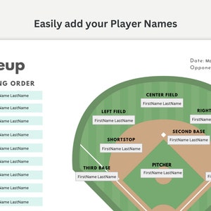 EDITABLE Baseball Lineup Card Template, Editable Batting Order Sheet ...