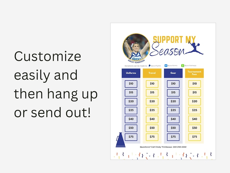 Editable Cheerleader Fundraiser Template Cheer Competition Sheet ...
