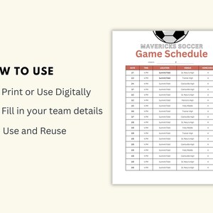Editable Soccer Schedule and Game Calendar Game Day Team Formation Line ...