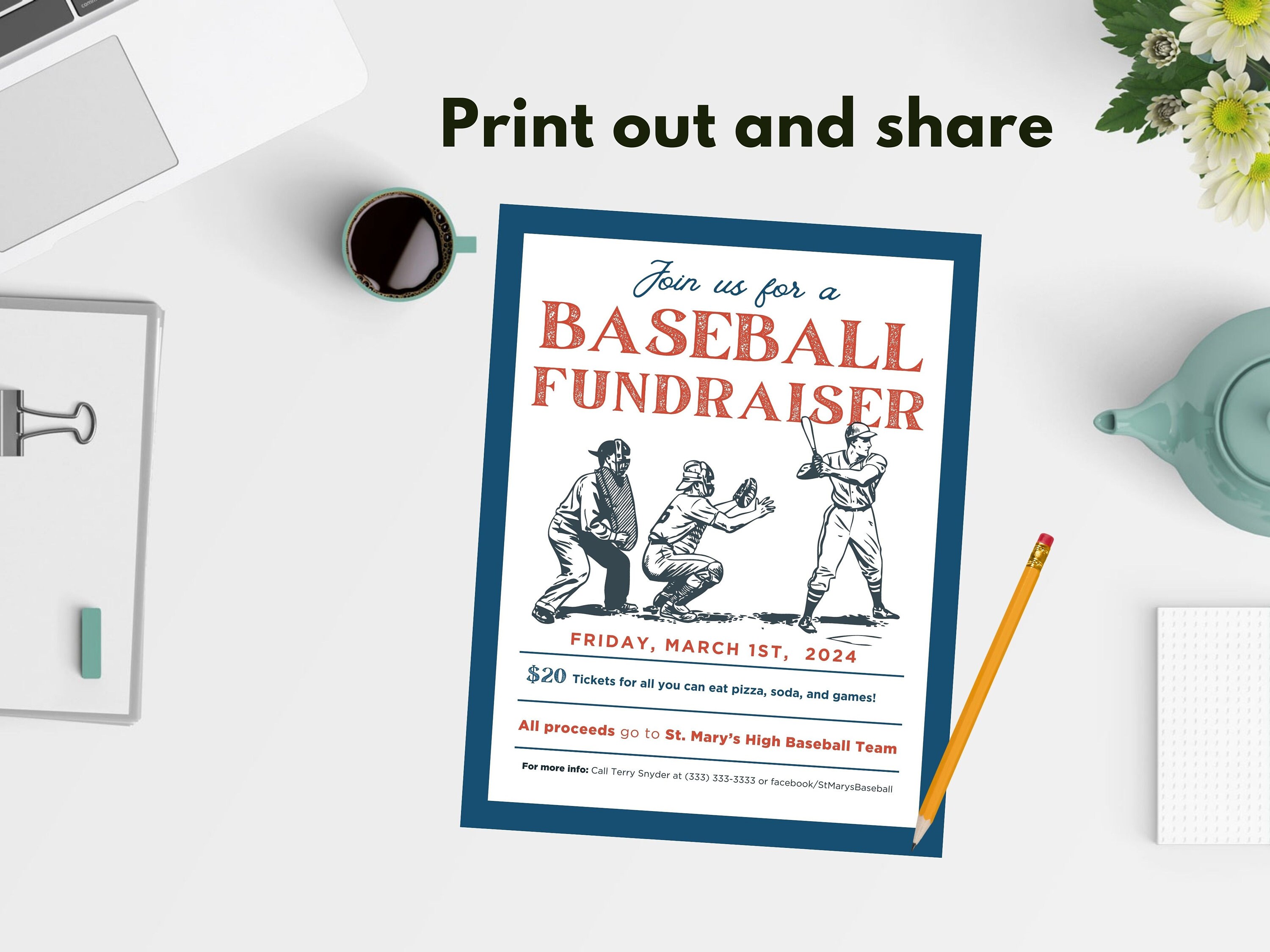 EDITABLE Baseball Fundraiser Flyer, School Benefit Poster, School ...