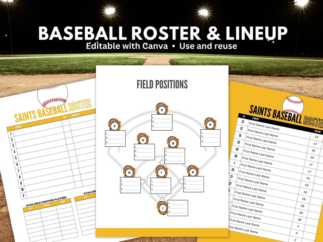 Editable Baseball Team Roster Canva Template Baseball Team Player ...