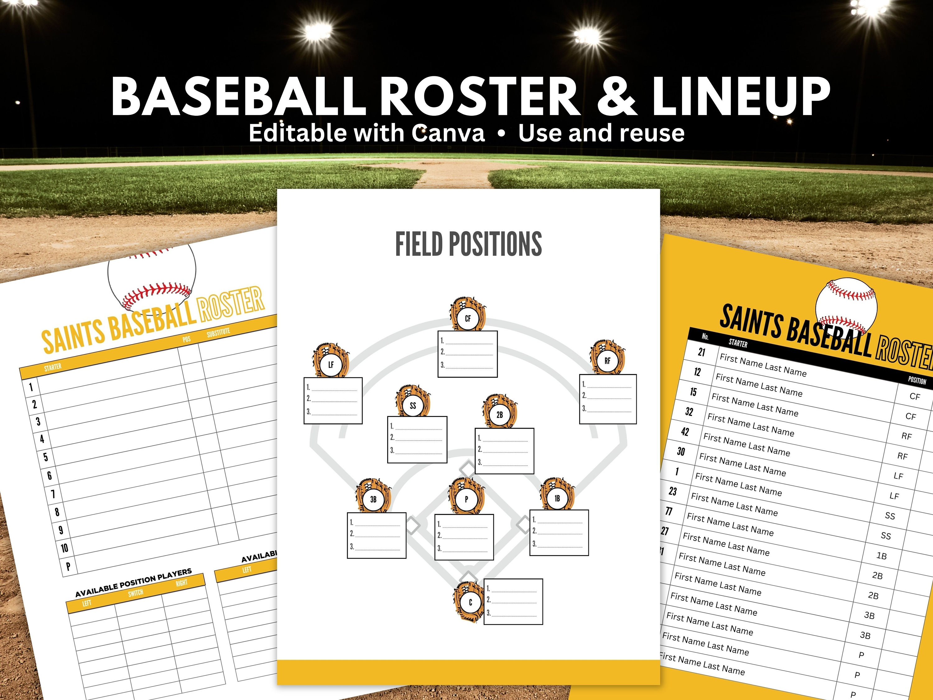 Editable Baseball Team Roster Canva Template Baseball Team Player ...