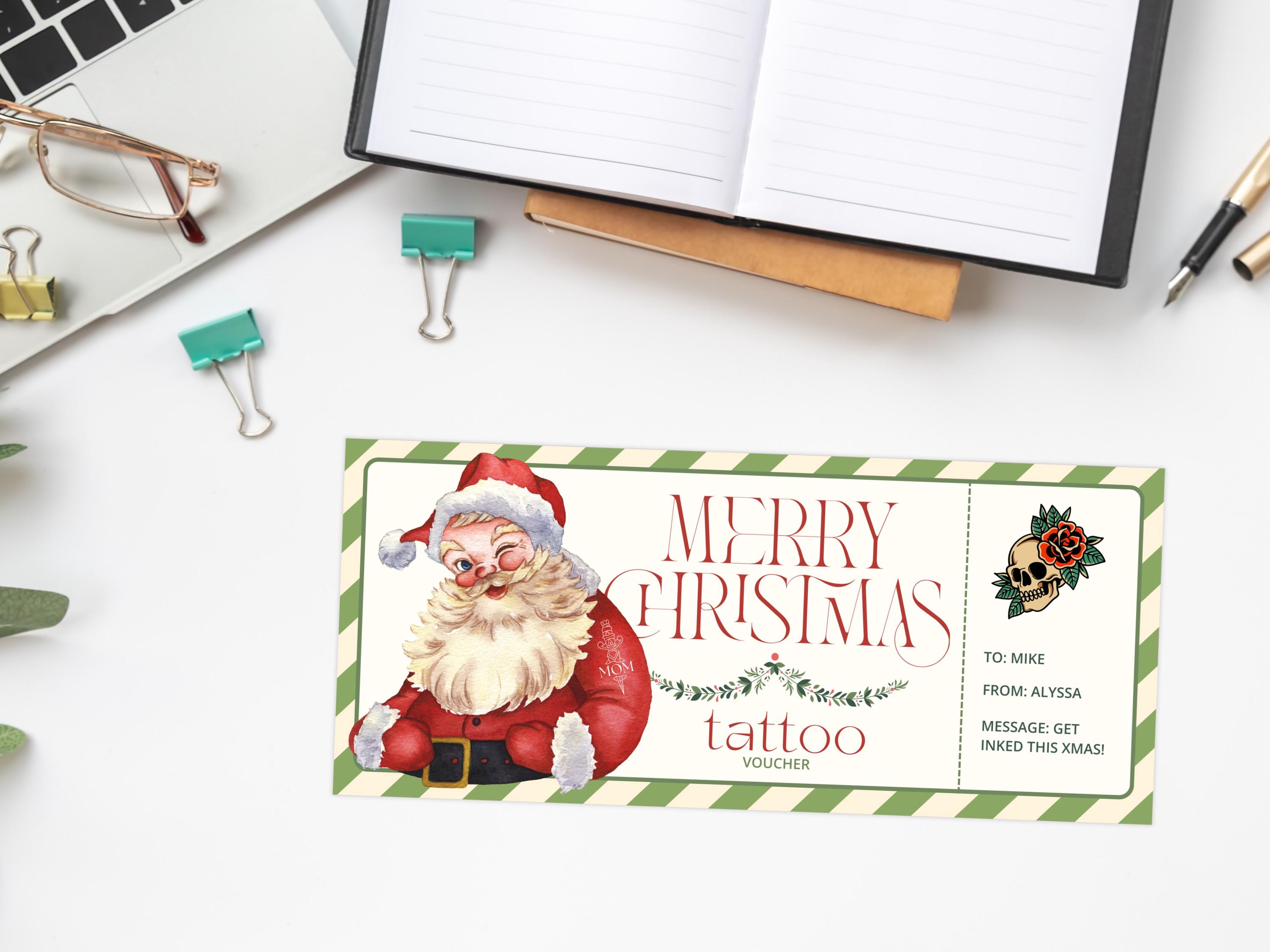 Christmas Tattoo Gift Certificate Editable Time to Get Inked Voucher ...