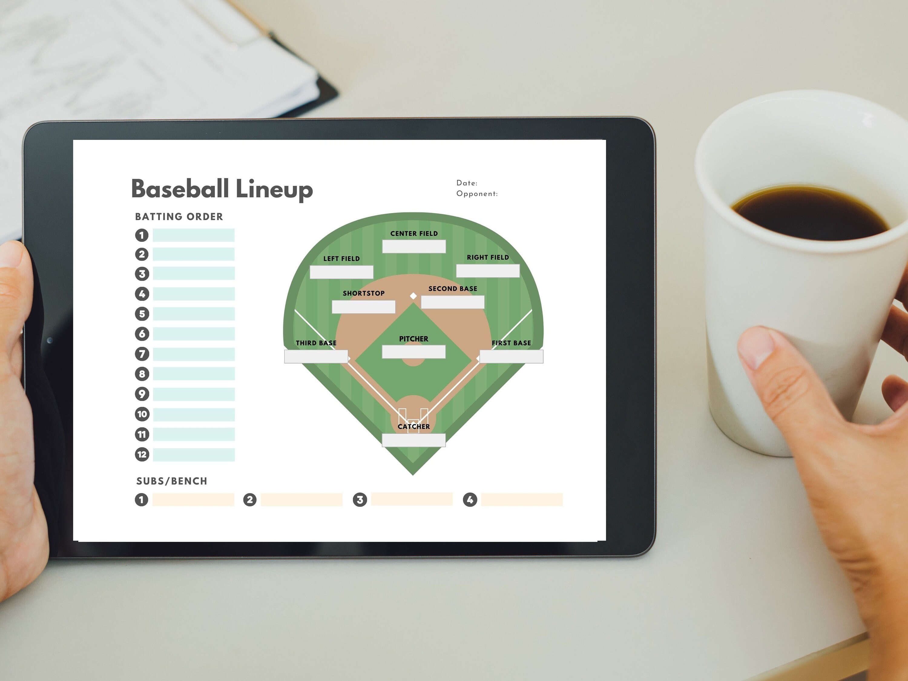 Instant Download Baseball Lineup and Field Position Sheet Batting Order ...