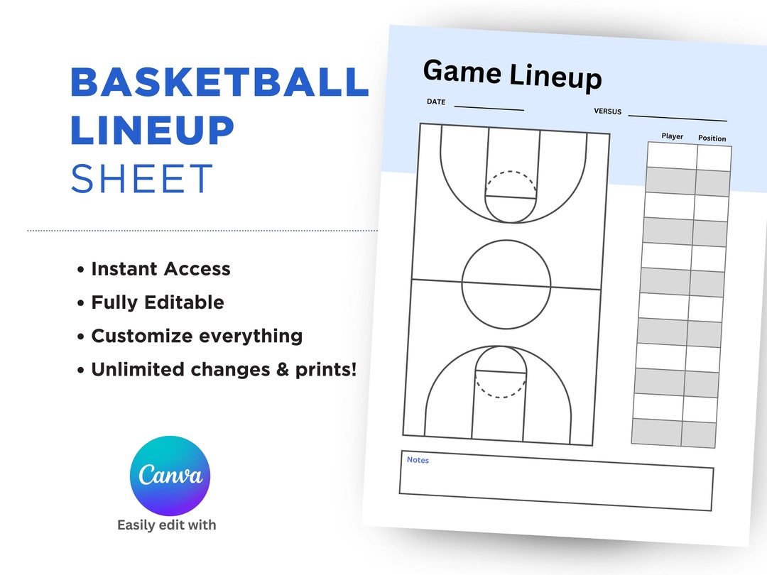 Editable Basketball Lineup Sheet Basketball Coach Basketball Tournament ...