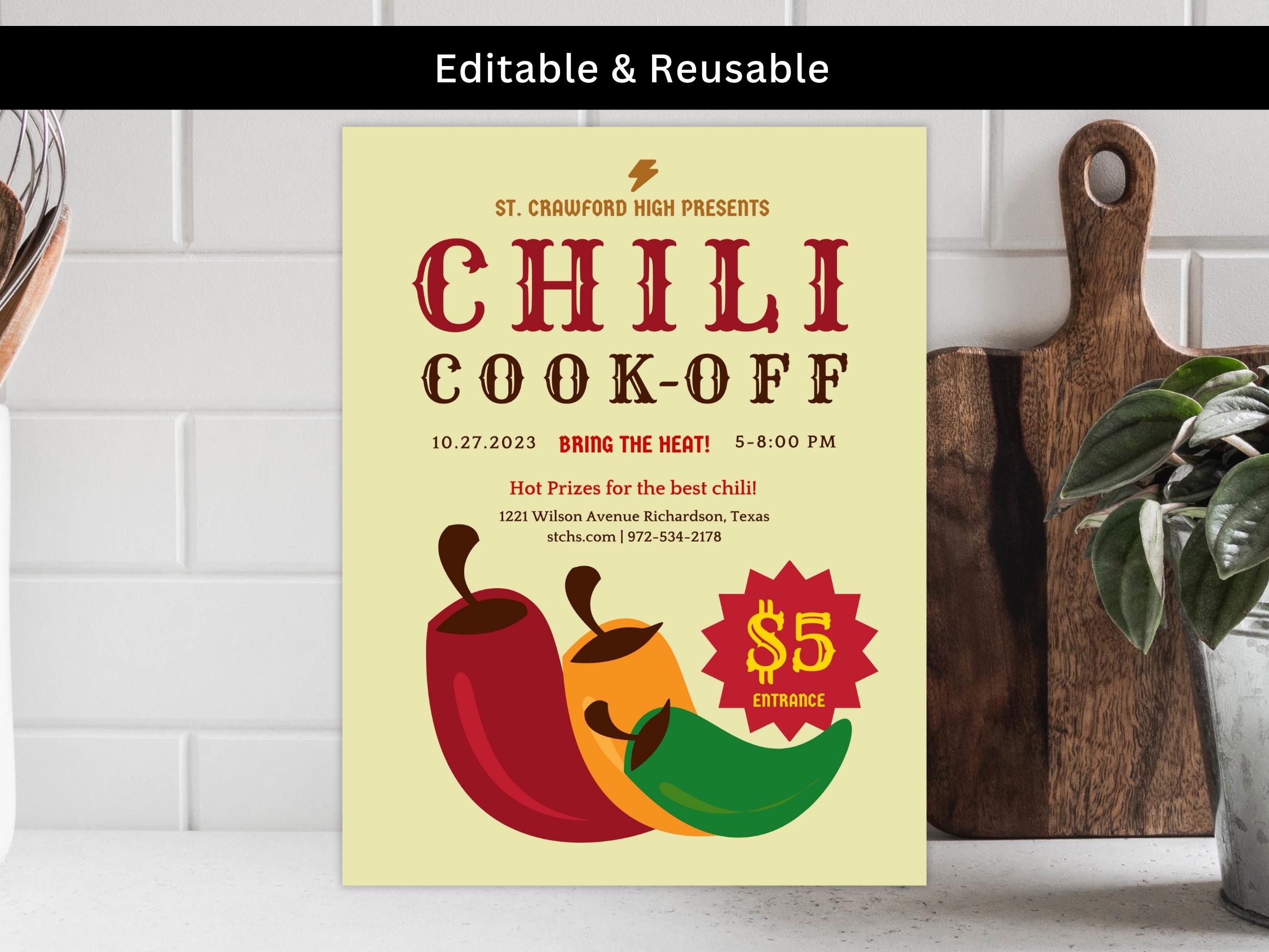 Editable Chili Cook off Flyer, Canva Template, Work Competition Church ...