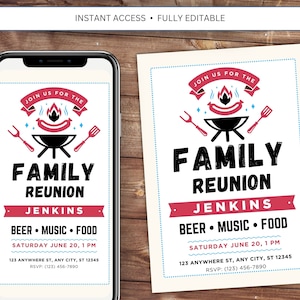 Editable Family Reunion Invitation Family Invite Cookout Evite ...